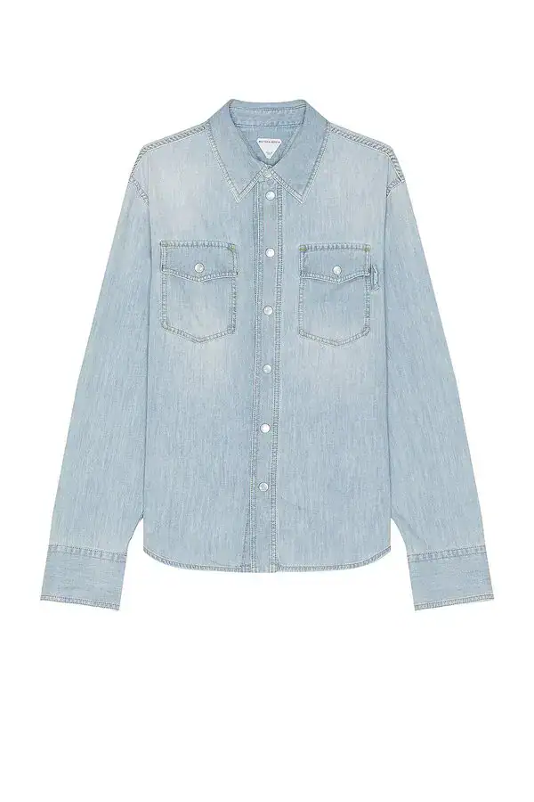 Bottega Veneta Bleached Light Denim Shirt In Blue - Light